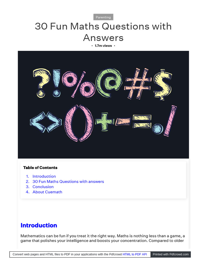 Fun Maths Questions and Answers | PDF | Mathematics | Area