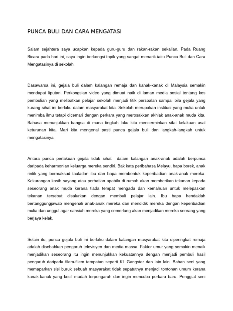 Punca dan Cara Atasi Gejala Buli | PDF