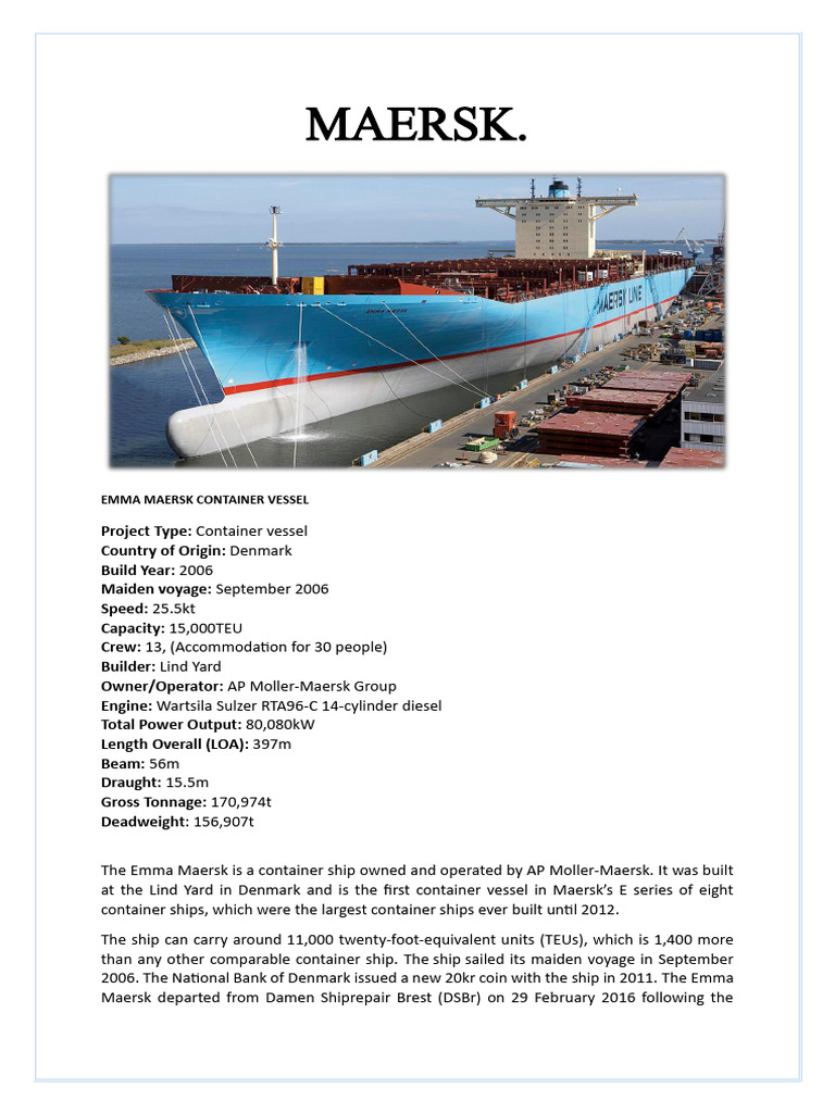 Emma Maersk Container Vessel | PDF | Ships | Engines