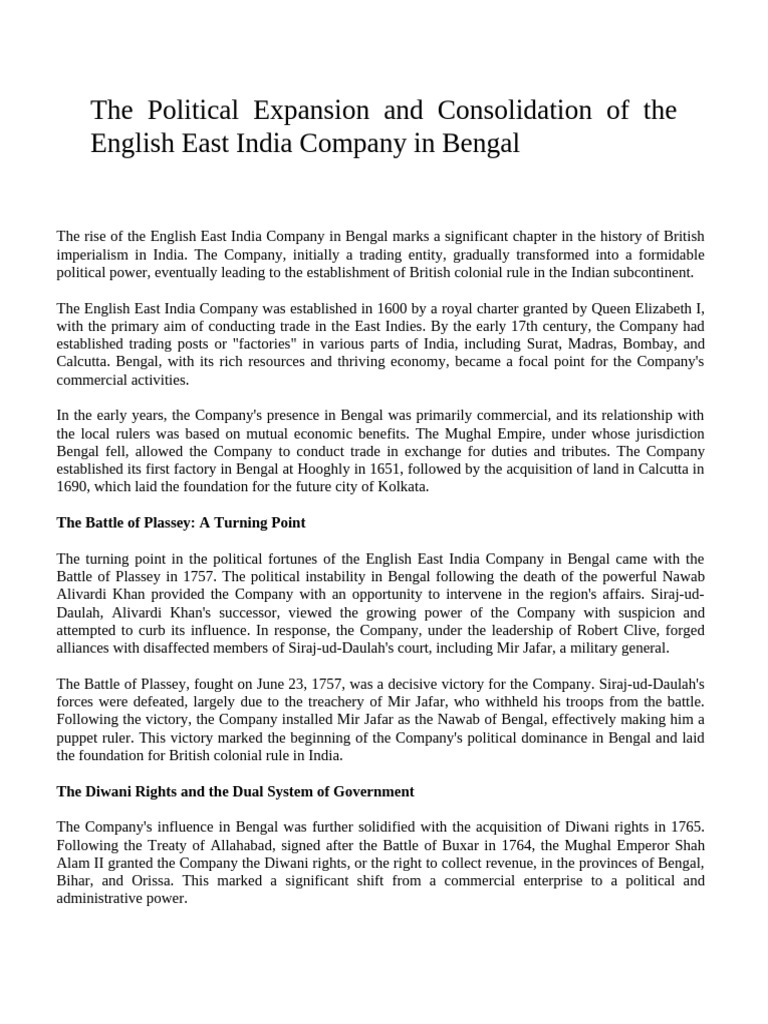 British Expansion and Consolidation in Bengal | PDF | Bengal | East ...