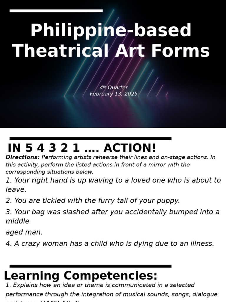 Philippine Theater Art Forms Overview | PDF | Play (Theatre) | Theatre