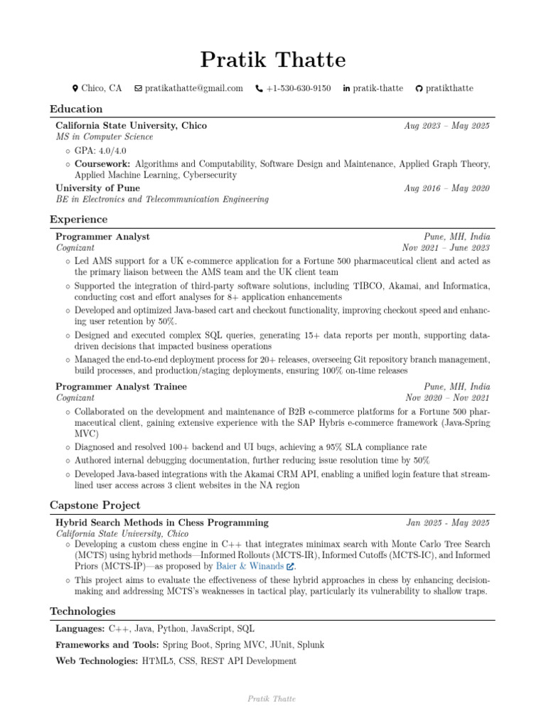 Pratik Thatte Resume | PDF | Software | Java (Programming Language)