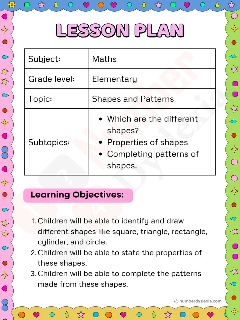 Shapes and Patterns Lesson Plan 1 | PDF | Rectangle | Shape