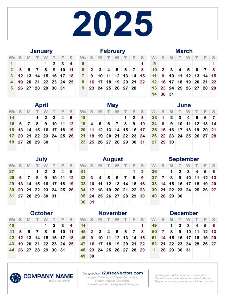 2025 Calendar With Week Numbers | PDF