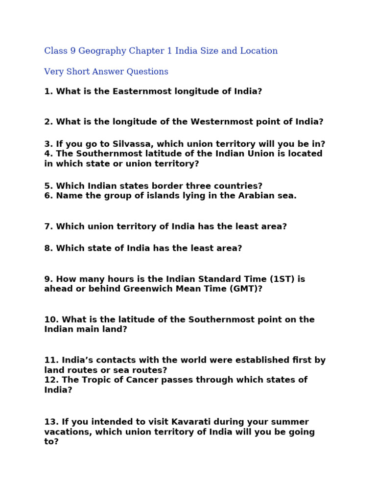Class 9 Geography Chapter 1 India Size and Location | PDF | Latitude ...