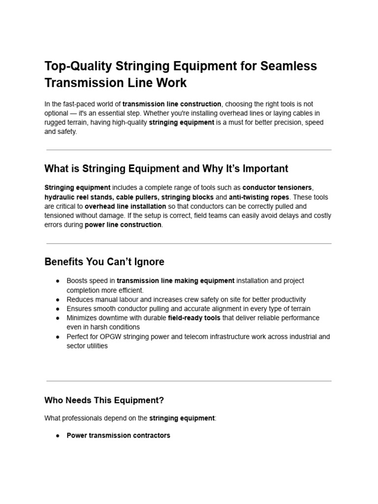 Hydraulic - 2 Blogs (Stringing Tools & Equipment) | PDF