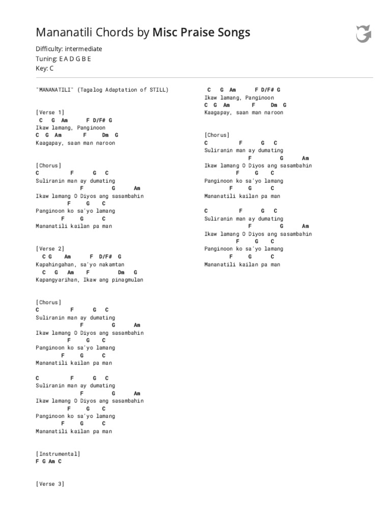Mananatili Chords by Misc Praise Songstabs at Ultimate Guitar Archive | PDF