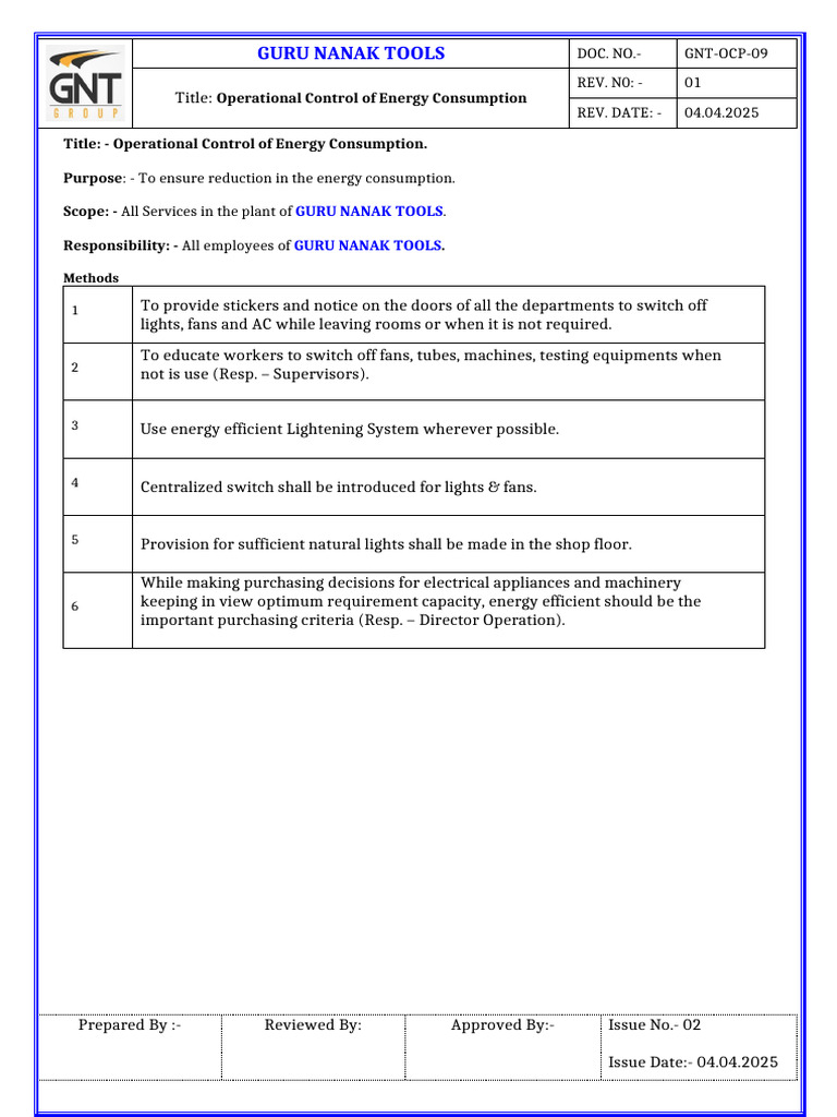 GNT-OCP-09 Operational Control of Energy Consumption | PDF