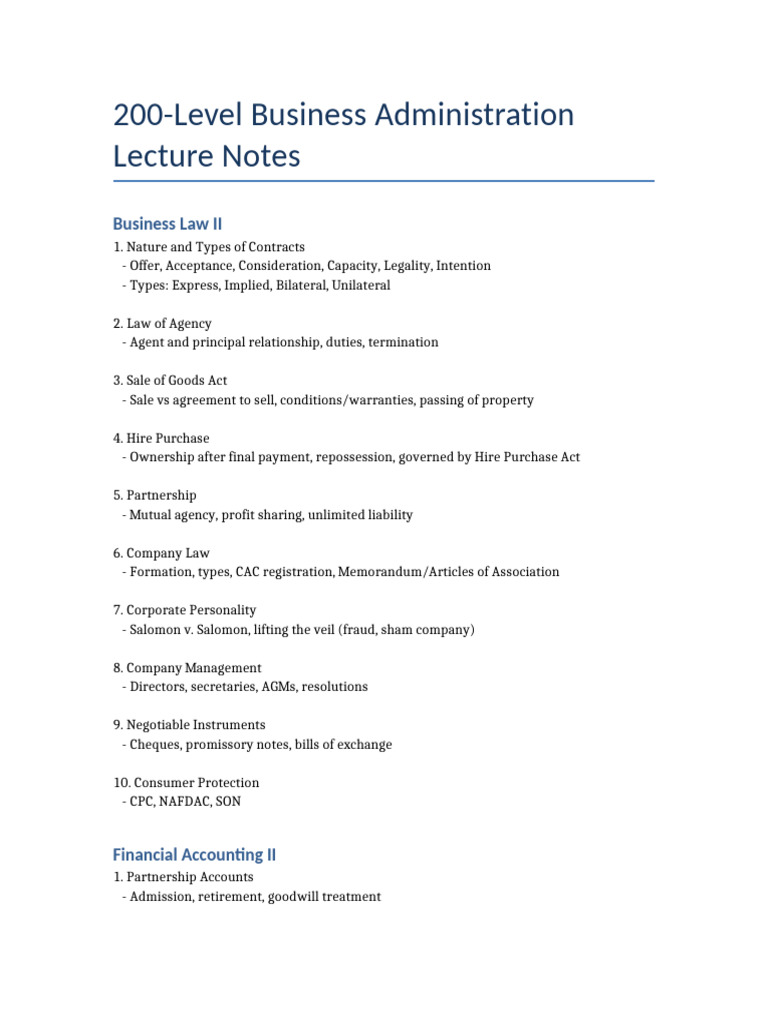 Business Administration Lecture Notes | PDF | Statistics | Partnership