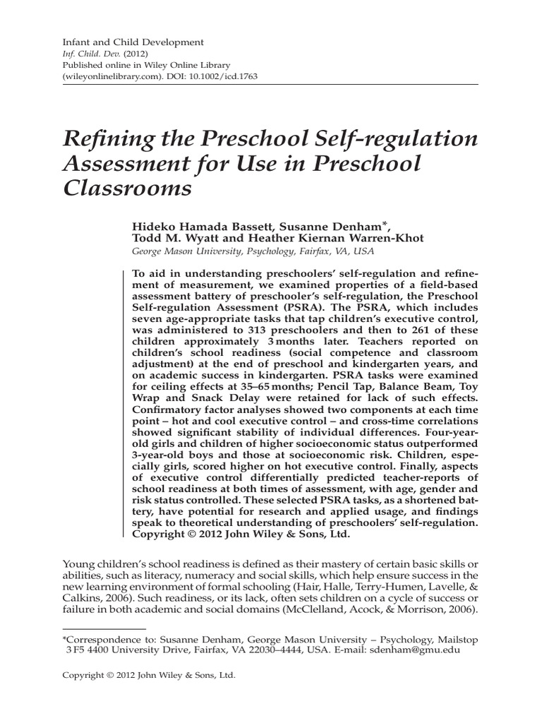 Refining the Preschool Self Regulation a- Tinh Chỉnh Đánh Giá | PDF ...