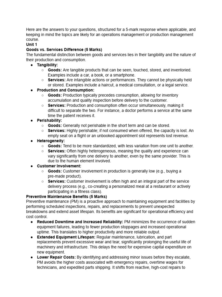 Unit 1-Goods Services Difference - Preventive Maint... | PDF | Forecasting | Errors And Residuals