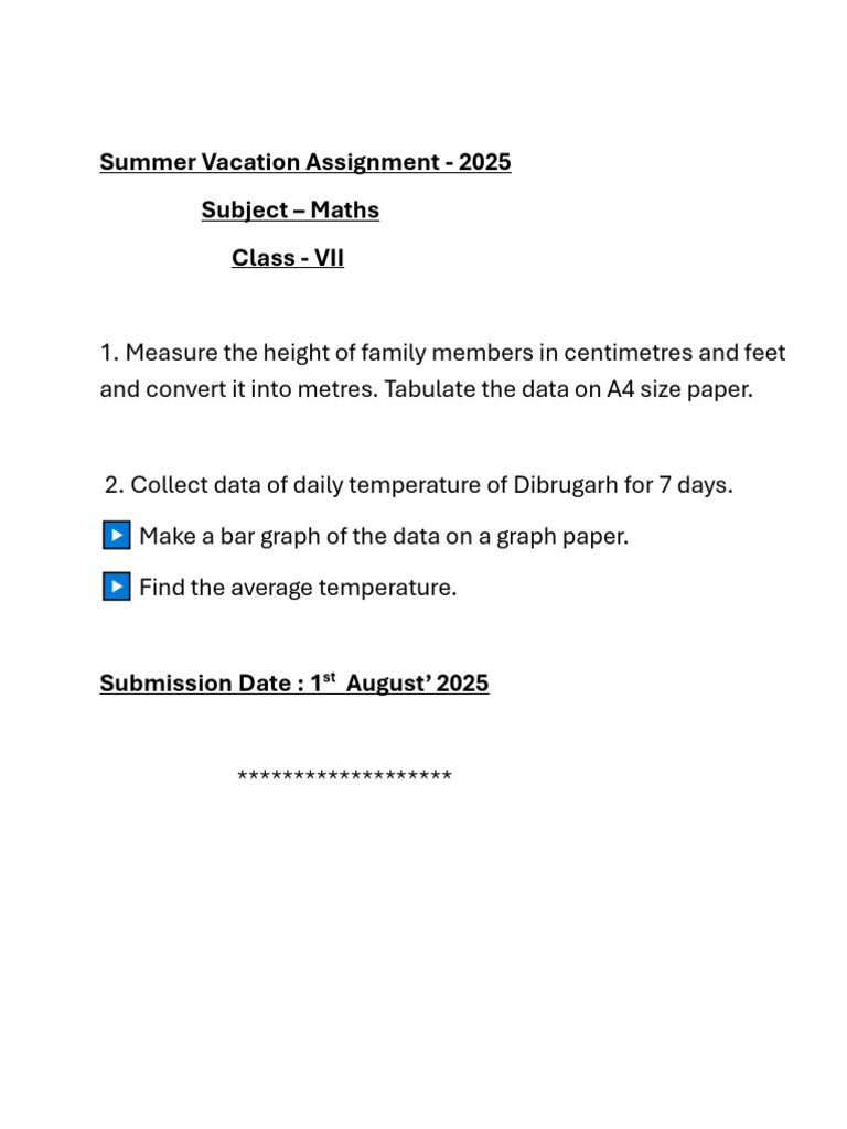 Summer Vacation Assignment | PDF