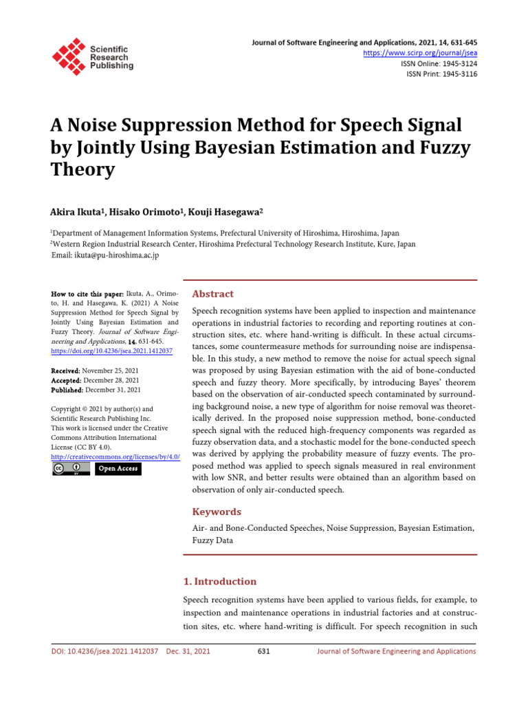 A Noise Suppression Method For Speech Signal by Jointly Using Bayesian Estimation and Fuzzy ...