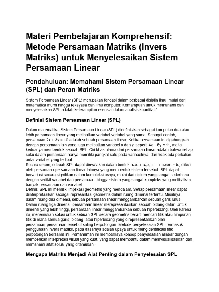 Penyelesaian SPL dengan Invers Matriks | PDF