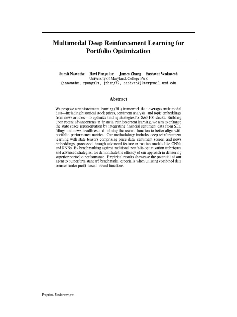 Multimodal Deep Reinforcement Learning For | PDF | Sharpe Ratio