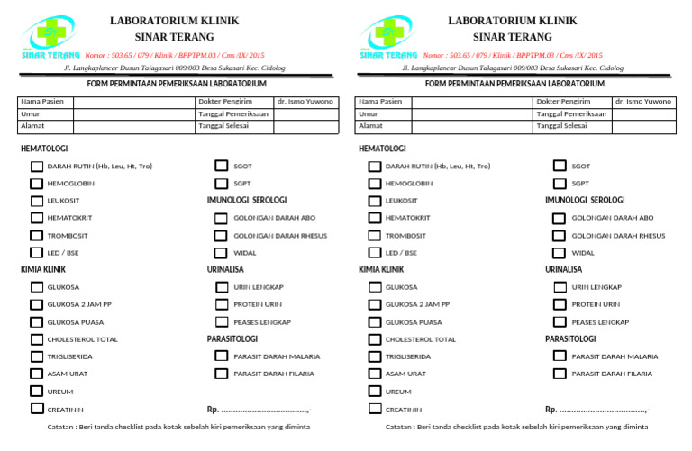 Form Pemeriksaan Laboratorium | PDF