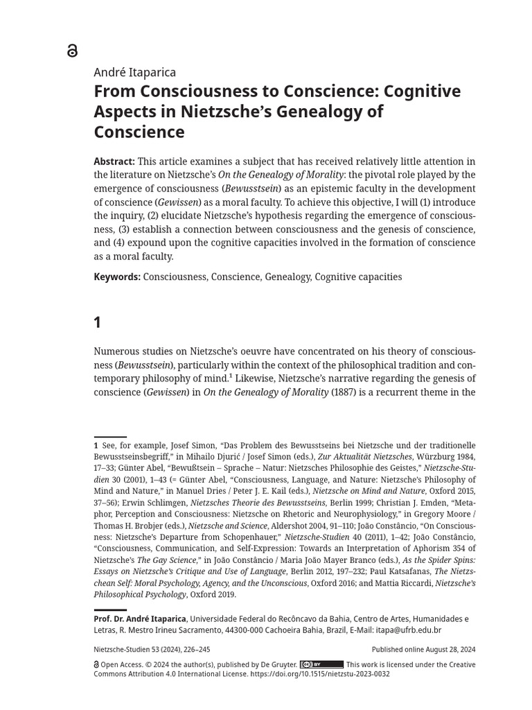10.1515 - Nietzstu 2023 0032 | PDF | Consciousness | Concept