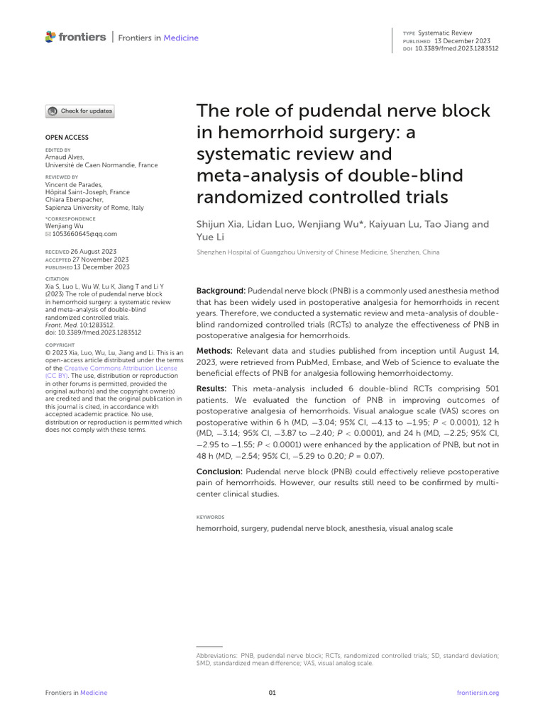 Pudendal Nerve Block for Hemorrhoid Pain | PDF | Randomized Controlled ...