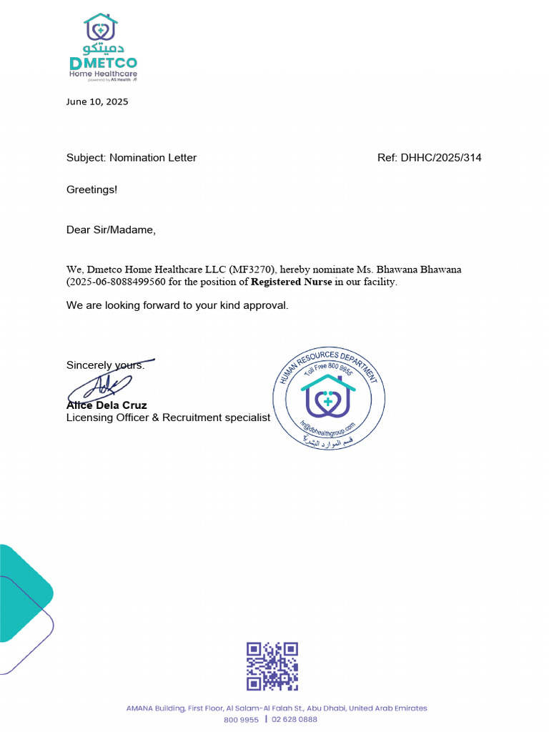 Dmetco Nomination for Registered Nurse | PDF