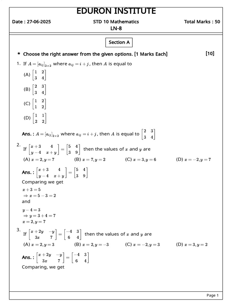 10th Icse Maths Ln-8 P-1 - Solution | PDF | Algebra | Mathematics