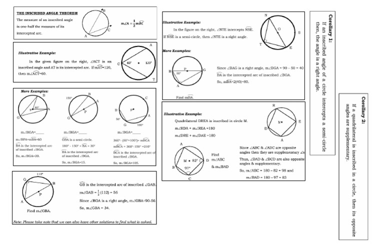 Lecture Notes - Circle and Its Inscribed Angles | PDF
