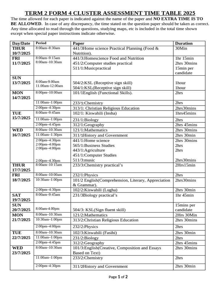 Meru Central T2 2025 F4 Timetable | PDF