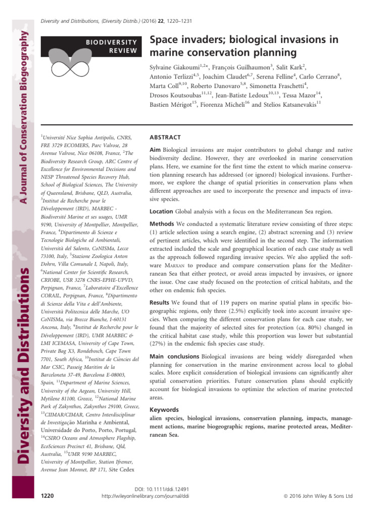 Diversity and Distributions - 2016 - Giakoumi - Space Invaders ...