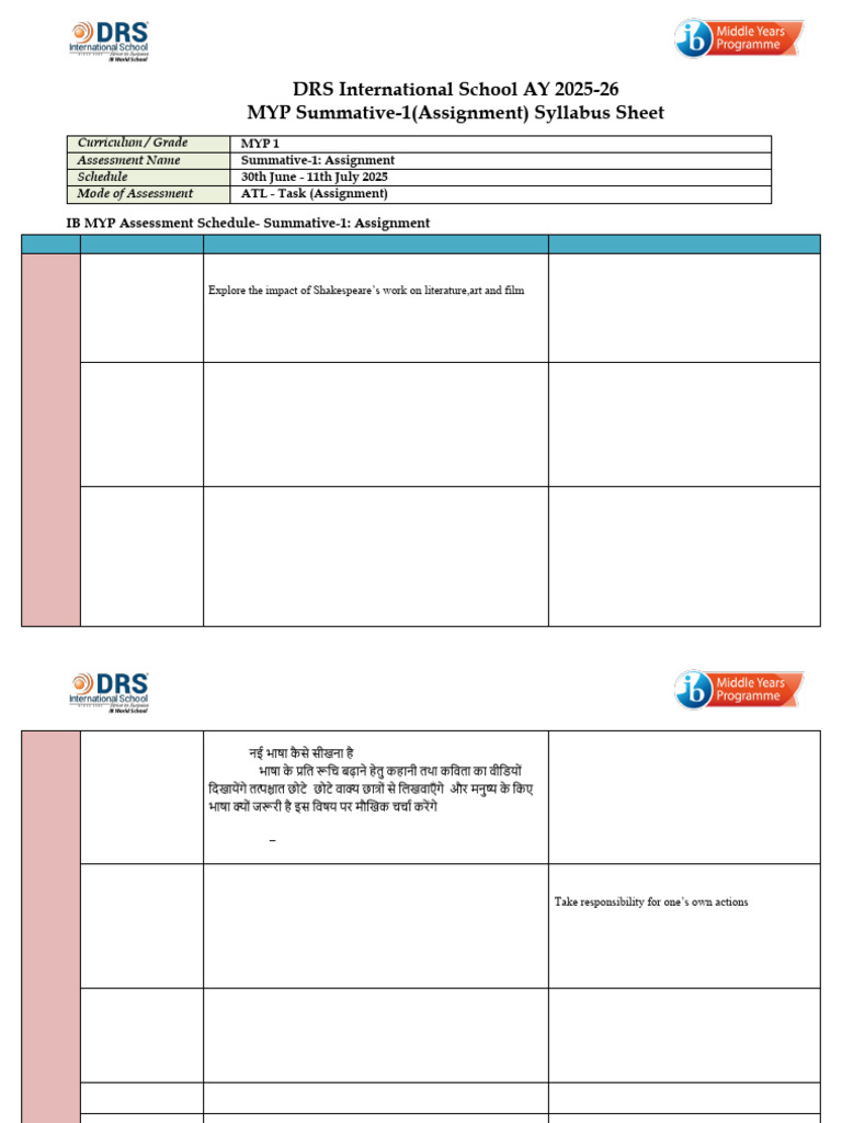 MYP SA-1 Summative - Assignment Syllabus Sheet | PDF | Critical ...