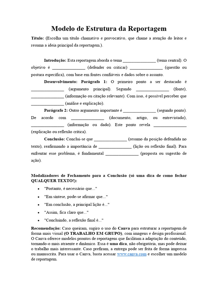 Modelo de Estrutura Da Reportagem e Mapa Mental | PDF