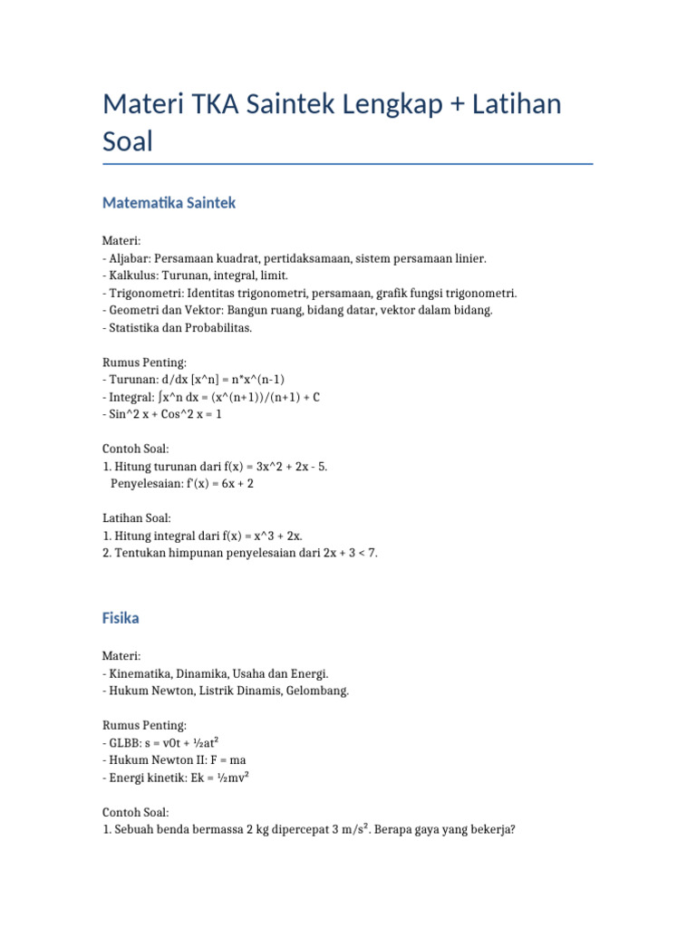 Materi TKA Saintek Lengkap | PDF