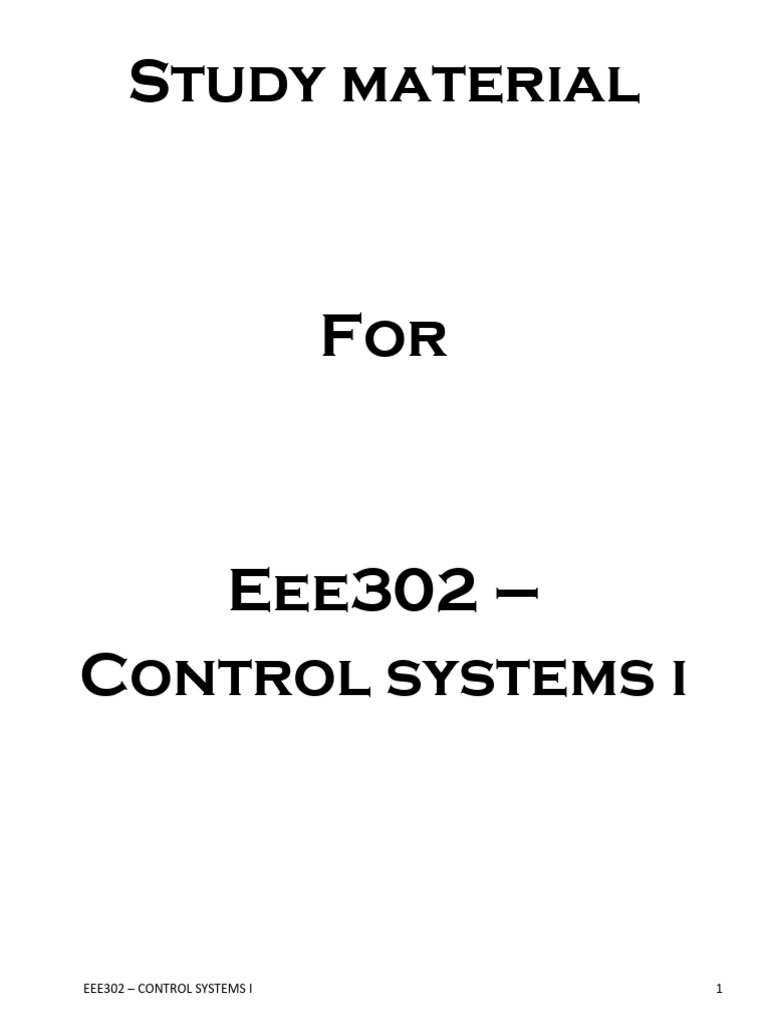 Study Material For EEE302 - Control Systems Engineering I | PDF | Control Theory | Electrical ...