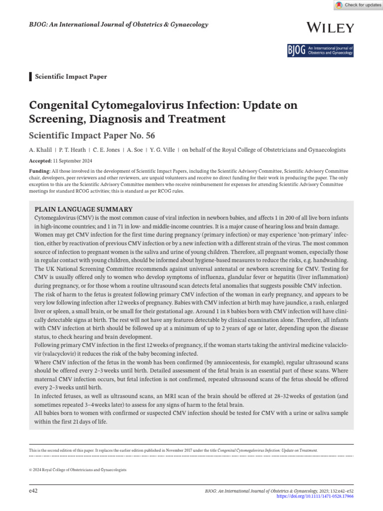 BJOG - 2024 - Khalil - Congenital Cytomegalovirus Infection Update On Screening Diagnosis and ...