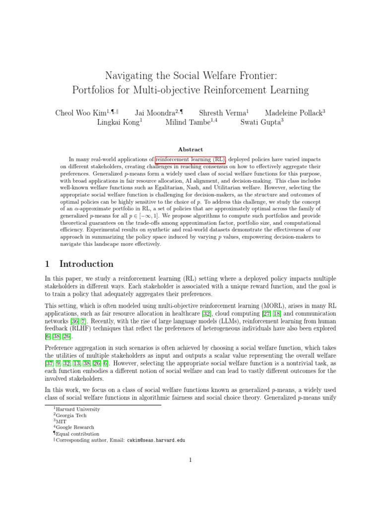 Navigating The Social Welfare Frontier Portfolio For Multi-Objective RL ...