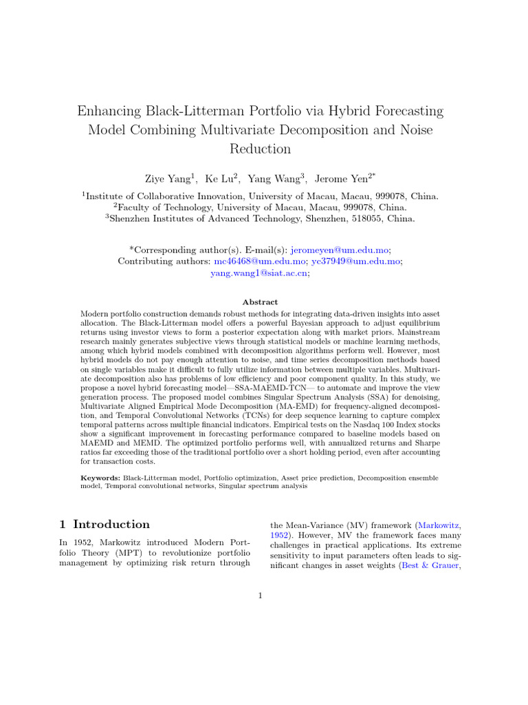 Enhancing Black-Litterman Portfolio Via Hybrid Forecasting | PDF ...