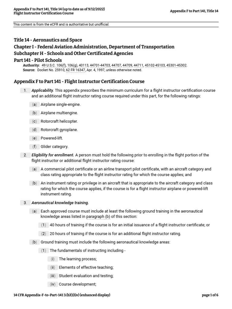 CFI Appendix F To Part 141 - Title 14 (Up To Date As of 9-12-2022 ...