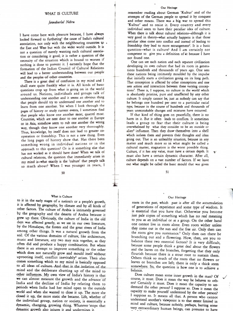 What Is Culture Jawaharlal Nehru | PDF | Mind | Knowledge
