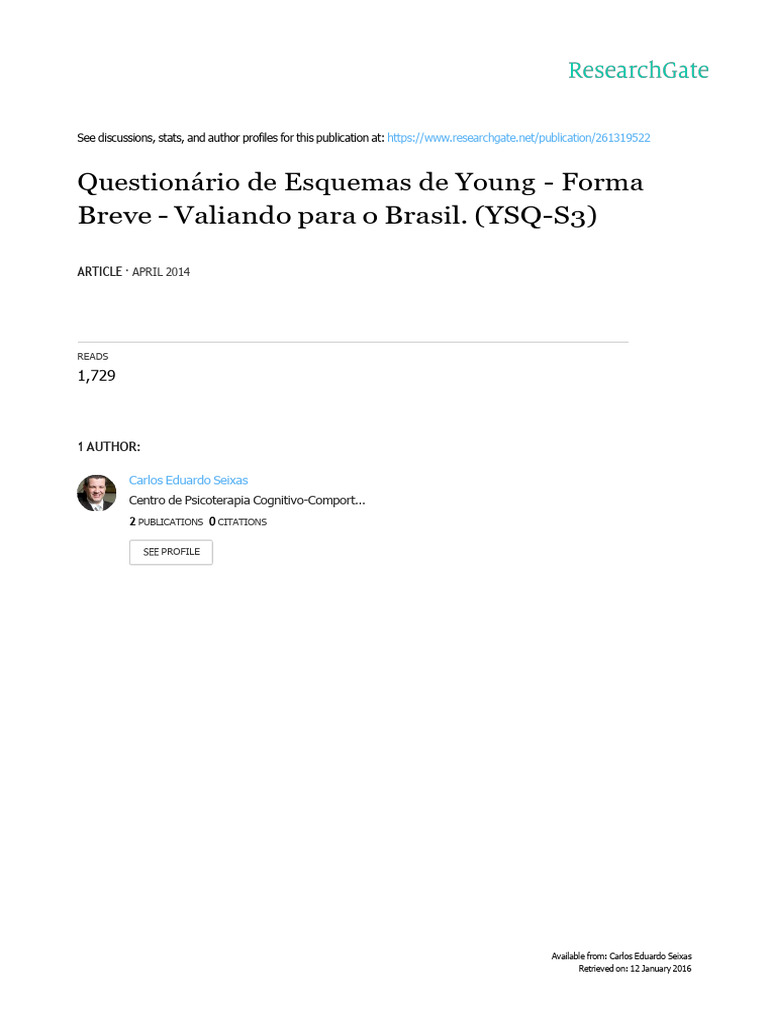 Questionário de Esquemas - Ysq s3 | PDF | Psicologia | Ciências comportamentais