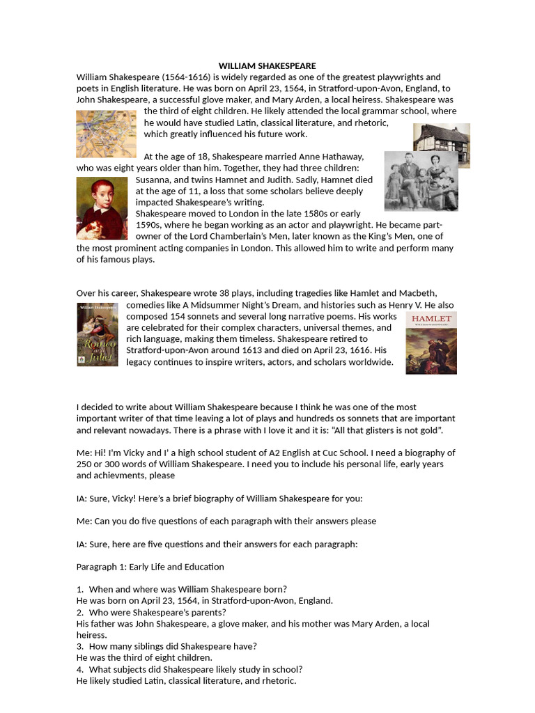 William Shakespeare Biography | PDF | William Shakespeare