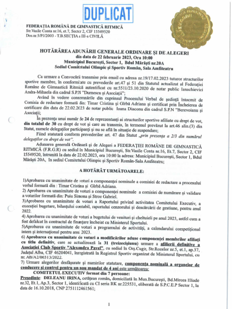 2023 Hotarare Aga FRGR | PDF