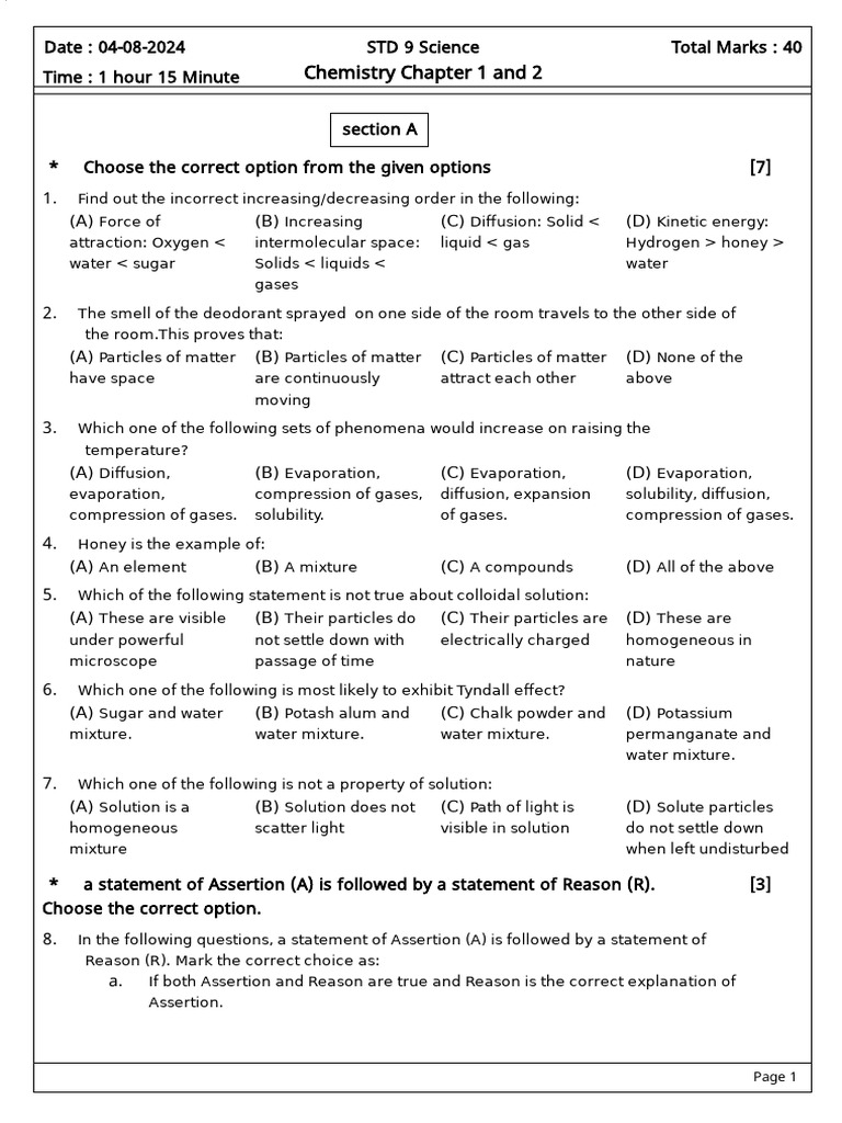 Chemistry Concepts: Chapters 1 & 2 | PDF