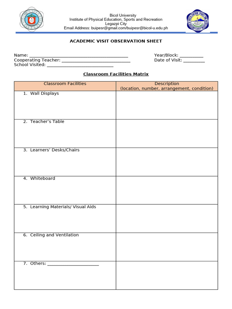Academic Visit Observation Sheet Template | PDF | Classroom | Learning
