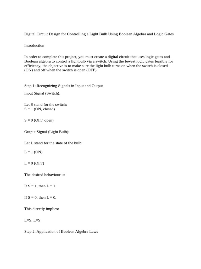 Controlling a Light Bulb with Logic Gates | PDF