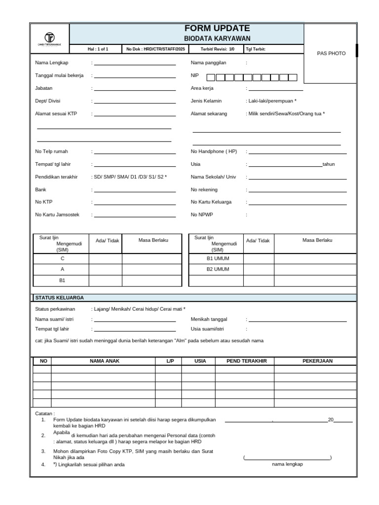Formulir Pembaruan Biodata Karyawan | PDF