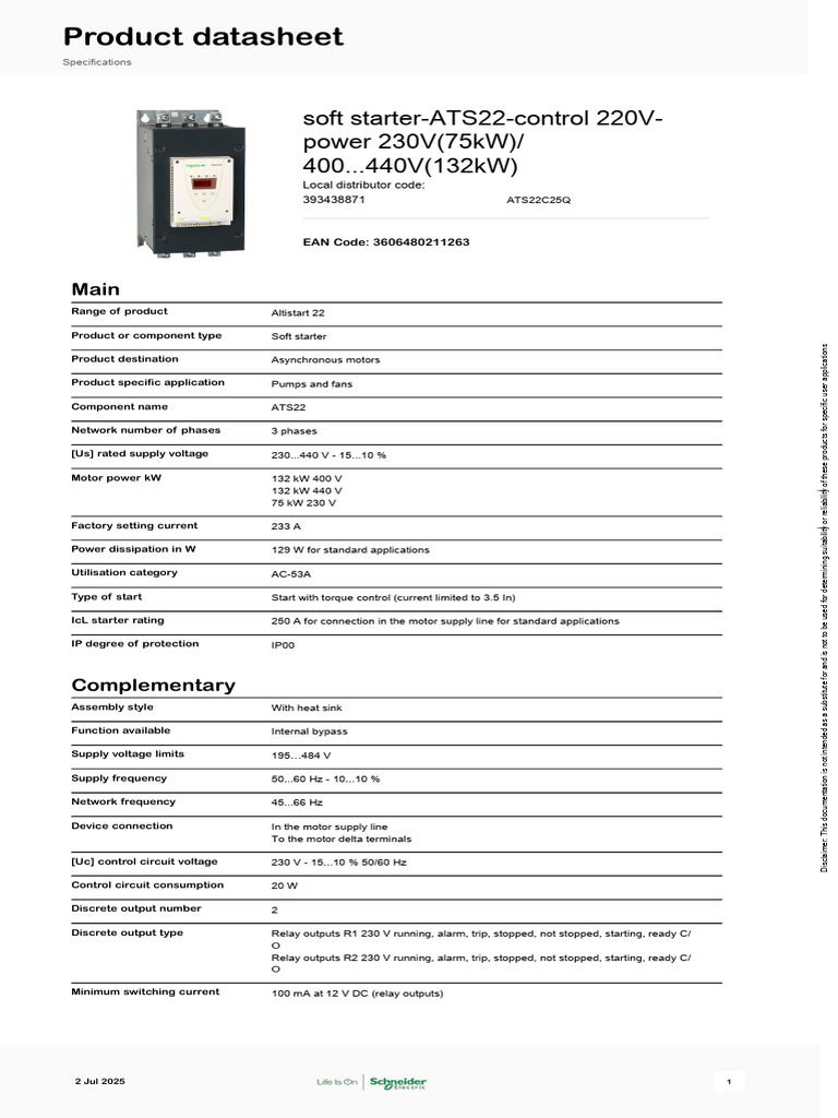 Schneider Electric - Altistart-22 - ATS22C25Q | PDF | Relay | Mains ...