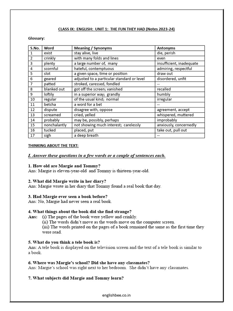 Class 9 English Unit 1 Notes | PDF | Classroom