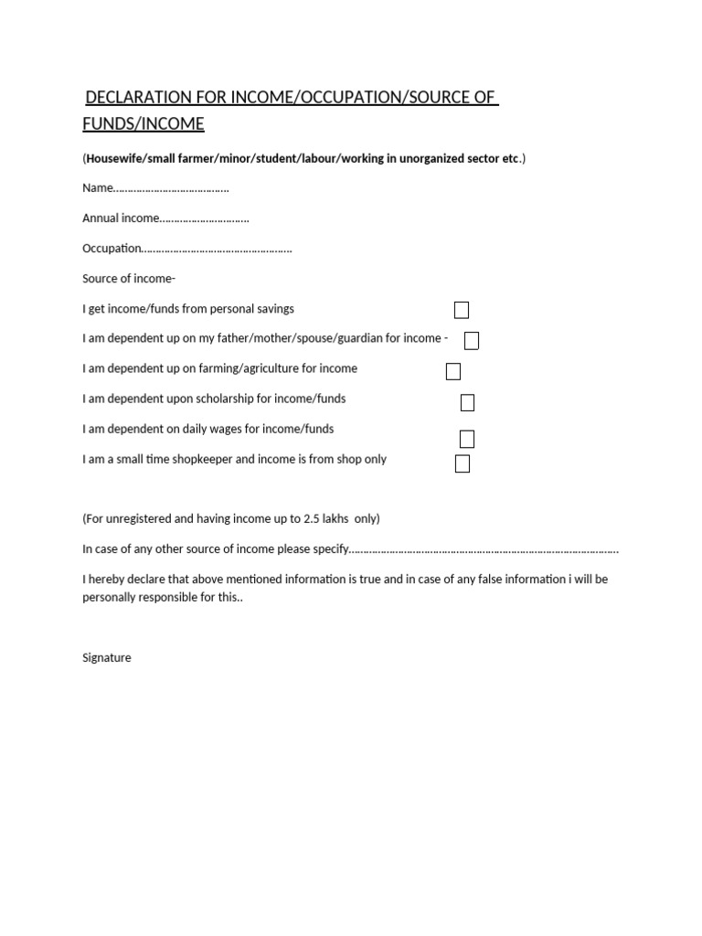 Declaration For Income Revised | PDF
