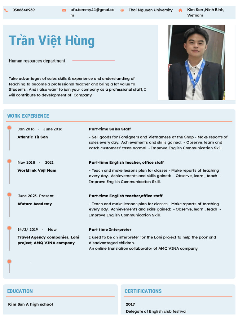 Cv Trần Việt Hùng - Trần Việt Hùng Cv-Topcv.vn | PDF | Vietnamese People | Vietnam