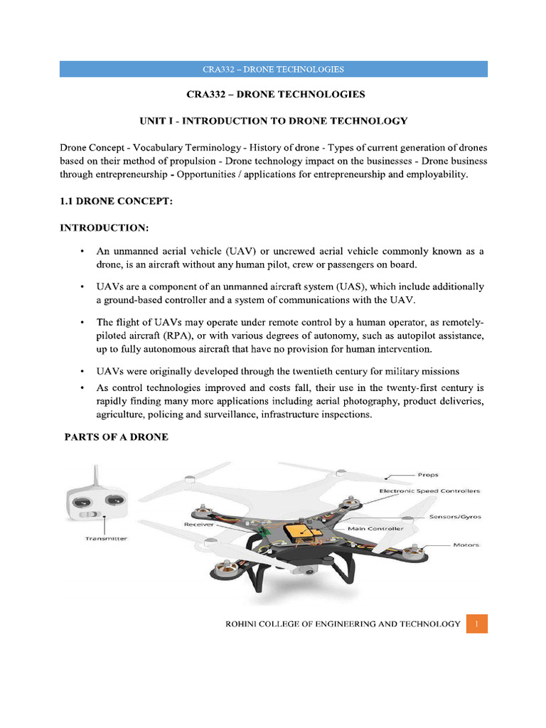 Drone Technology Unit 1 | PDF