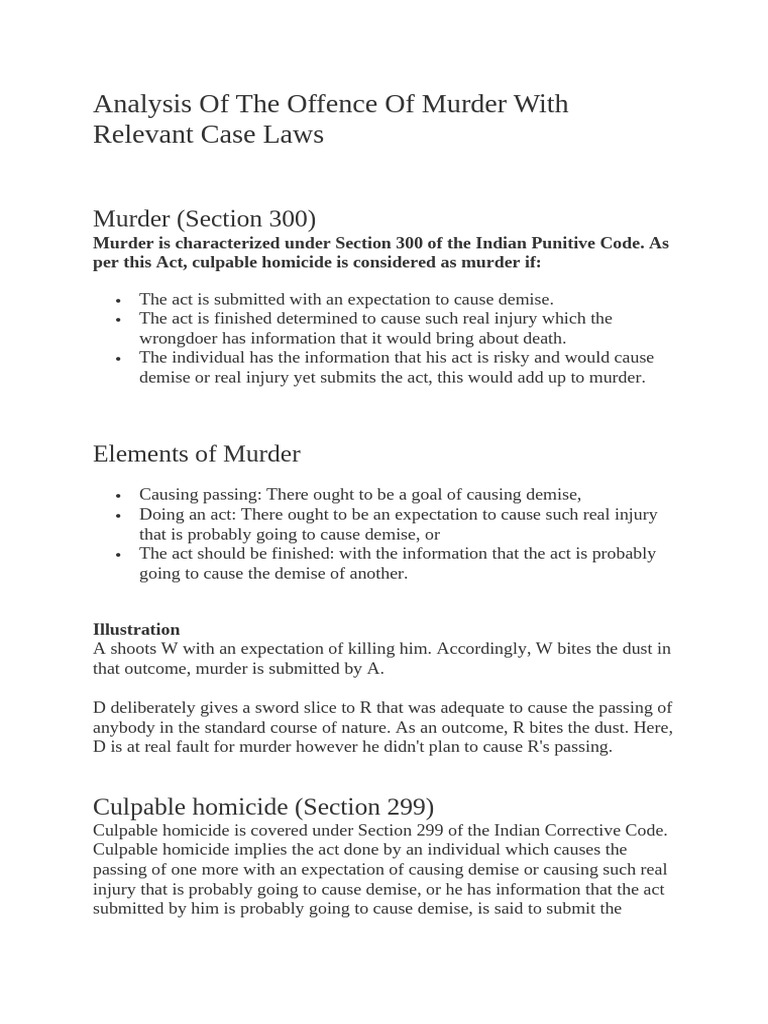 Analysis of The Offence of Murder With Relevant Case Laws - Extra | PDF ...