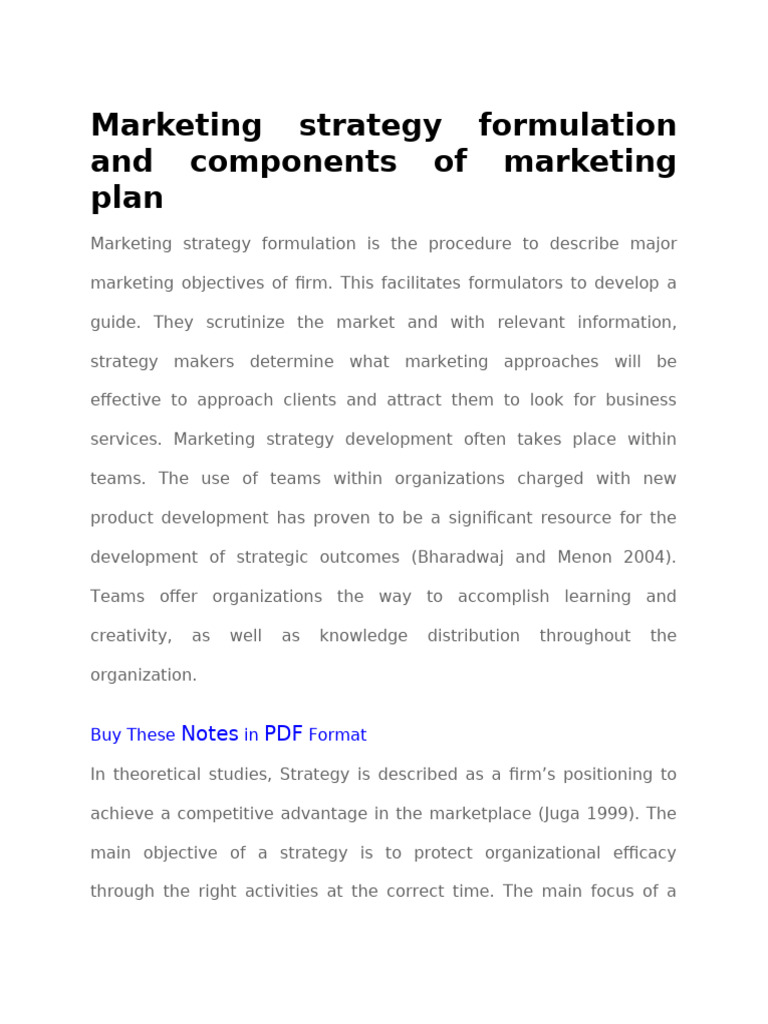 Marketing Strategy Formulation and Components of Marketing Plan | PDF ...
